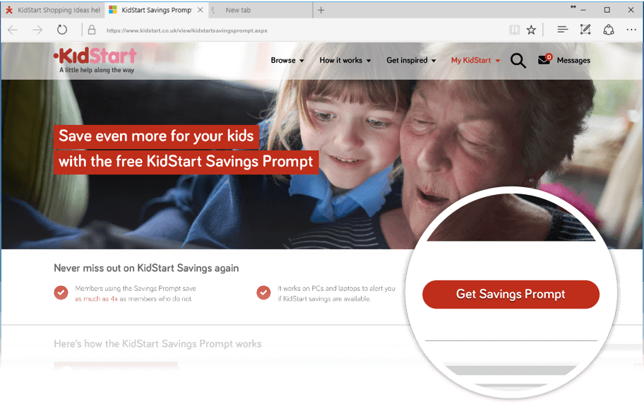 How to install the KidStart Savings prompt in Edge