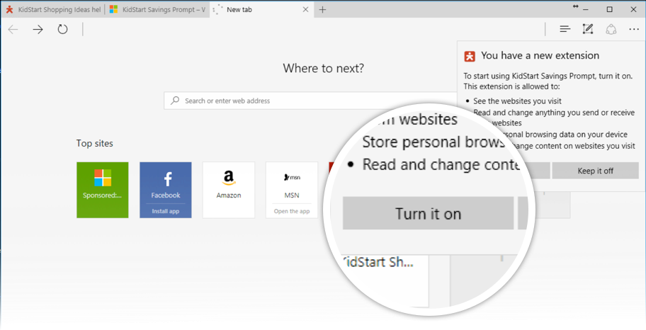 How to install the KidStart Savings prompt in Edge